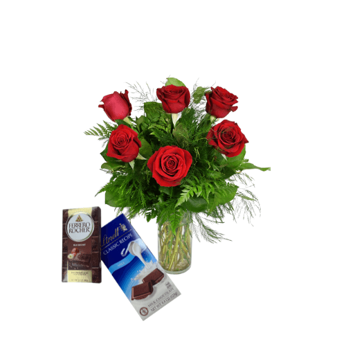 1/2 Dozen Roses and Chocolate - Devereux Daisy Shop